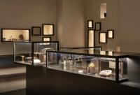 China Customizable LED Lighting Jewelry Display Counters with Dark Gray Base & Natural Stone Floor for Luxury Store Showroom Furniture for sale
