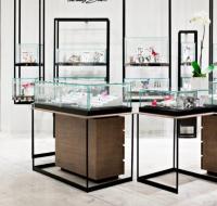 China Modern Luxury Black Frame Marble Jewelry Display Cases High End Custom Glass Showcases Black Metal Frame LED Durable High for sale