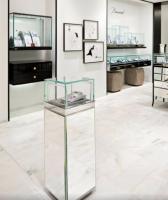 China Modern Luxury Black Frame Marble Jewelry Display Cases High End Custom Glass Showcases Black Metal Frame LED Durable High for sale