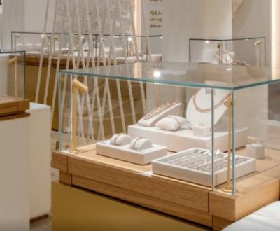 China Luxury Solid Wood Custom Jewelry Display Case with Glass Top & LED Spot Lighting for Retail Store for sale