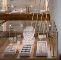 China Luxury Solid Wood Custom Jewelry Display Case with Glass Top & LED Spot Lighting for Retail Store for sale