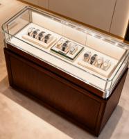 China Luxury Wood Watch Display Case High End Custom Showcase with Glass Top & Wood/Leather Base LED Lighting for Luxury Retail for sale