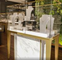 China Modern Elegant Rectangular LED Lighting Acrylic Jewelry Display Counter Custom Size Freestanding High-End Use Design for sale