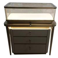 China Luxury Square Jewelry Display Case High End Custom Showcase with Glass Panel & Bronze Metal Trim LED Lighting for Luxury Retail for sale
