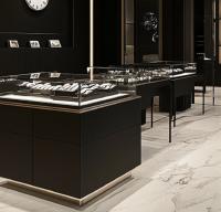 China Luxury Black & Gold Jewelry & Watch Display Case Set High-End Custom Glass Showcase LED Lighting High Quality Durable for sale