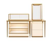 China Luxury Gold Jewelry Display Case High End Custom Jewelry Showcase Glass Leather Finish LED Durable High Quality for Jewelry for sale