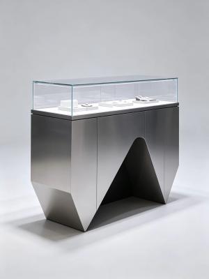 China Eco-Friendly Jewelry Display Table with High-clarity Tempered Glass and Lockable Compartments for sale