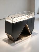 China Eco-Friendly Jewelry Display Table with High-clarity Tempered Glass and Lockable Compartments for sale
