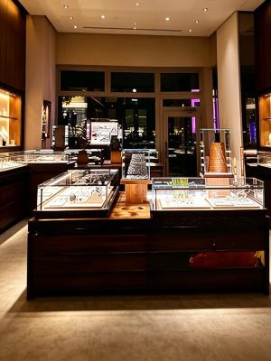 China Durable Jewelry Counter 1200X550X960MM With Tempered Glass And Stainless Steel Featuring White LED Luminous Base for sale
