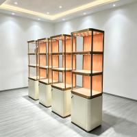 China Customized Jewelry Shop Design with Interactive Digital Displays Polished Marble Flooring and White And Gold Color Scheme for sale