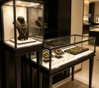 China 1200X550X960MM Jewelry Display Counter with Tempered Glass And Stainless Steel and LED Display Lighting for sale