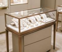 China Modern Farmhouse Freestanding Island Display Cabinet with Customized Shelf Dimensions and Tempered Glass Top for sale