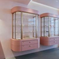China Tempered Glass And Solid Wood Luxury Front Showcase With LED Interior Lighting And Adjustable Glass Shelves for sale