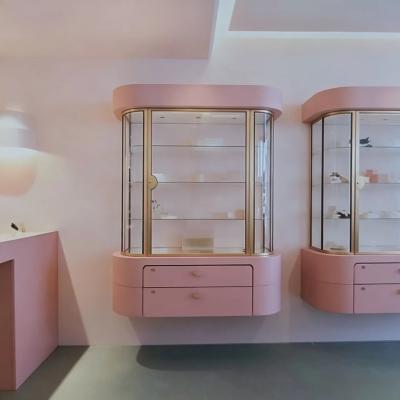 China Tempered Glass And Solid Wood Luxury Front Showcase With LED Interior Lighting And Adjustable Glass Shelves for sale