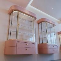 China Tempered Glass And Solid Wood Luxury Front Showcase With LED Interior Lighting And Adjustable Glass Shelves for sale