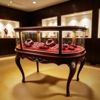 China Upright Display Case with Natural Marble Vein Finish, Customizable Dimensions, and Built-in High-CRI LED Lighting for sale