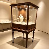 China Tempered Glass And Solid Wood Luxury Front Showcase With 50kg Per Shelf Capacity And Customized Item Shape For Retail Display for sale