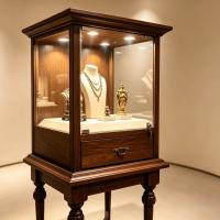 China Tempered Glass And Solid Wood Luxury Front Showcase With 50kg Per Shelf Capacity And Customized Item Shape For Retail Display for sale