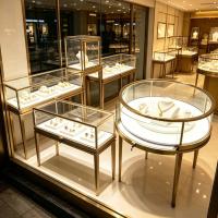 China Matte White Jewelry Display Table with Low Counter Height and Built-in Dimmable LED Lighting for sale