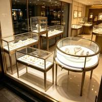 China Matte White Jewelry Display Table with Low Counter Height and Built-in Dimmable LED Lighting for sale