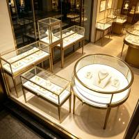 China Matte White Jewelry Display Table with Low Counter Height and Built-in Dimmable LED Lighting for sale
