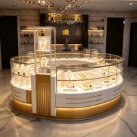 China 120cm X 60cm X 75cm Jewelry Display Table with Rust-proof Gold Metal Frame and Lockable Compartments for sale