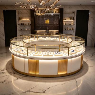 China 120cm X 60cm X 75cm Jewelry Display Table with Rust-proof Gold Metal Frame and Lockable Compartments for sale