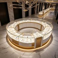 China 120cm X 60cm X 75cm Jewelry Display Table with Rust-proof Gold Metal Frame and Lockable Compartments for sale