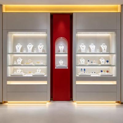 China No Need Install Jewelry Counter with Tempered Glass And Stainless Steel Featuring Installed Lights for Jewelry Retail for sale