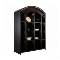 China Luxury Front Showcase with Tempered Glass and Solid Wood Construction 200cm x 80cm x 220cm Dimensions and Front Opening Soft-Close Mechanism for sale