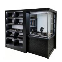 China Rust-proof Gold Metal Frame Jewelry Display Table with Lockable Compartments and Tempered Glass Shelving for sale