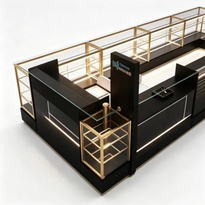 China Matte Black Stainless Steel Wall Mounted Display Case with Built-in High CRI LED Lighting and Adjustable Glass Shelves for sale
