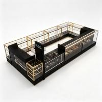 China Matte Black Stainless Steel Wall Mounted Display Case with Built-in High CRI LED Lighting and Adjustable Glass Shelves for sale