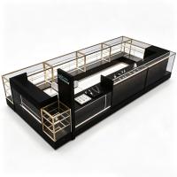 China Matte Black Stainless Steel Wall Mounted Display Case with Built-in High CRI LED Lighting and Adjustable Glass Shelves for sale