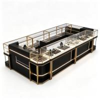 China Matte Black Stainless Steel Wall Mounted Display Case with Built-in High CRI LED Lighting and Adjustable Glass Shelves for sale