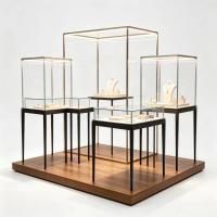 China Matte Black Stainless Steel Wall Mounted Display Case with Energy LED Lighting and Solid Back Construction for sale