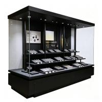 China Matte Black Stainless Steel Wall Mounted Display Case with Adjustable Glass Shelves and Dustproof Secure Protection for sale