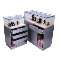 China Anti-glare Design Freestanding Island Display Cabinet with Natural Marble Accents and Matte White Base Finish for sale