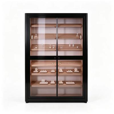 China Modern Wooden Jewelry Counter with Customized Shelf Type No Need Install and Black With Silver Accents for sale