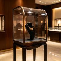 China Elegant Jewelry Counter with Marble Tabletop Hidden LED Strip Lighting and Installed Locks for sale
