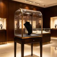 China Elegant Jewelry Counter with Marble Tabletop Hidden LED Strip Lighting and Installed Locks for sale