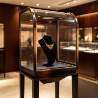 China Elegant Jewelry Counter with Marble Tabletop Hidden LED Strip Lighting and Installed Locks for sale