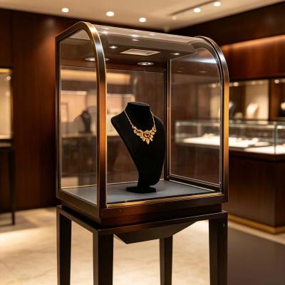 China Elegant Jewelry Counter with Marble Tabletop Hidden LED Strip Lighting and Installed Locks for sale