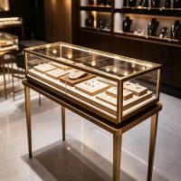 China High-Security Locks Jewelry Display Table with Tempered Glass and Customized Dimensions for sale