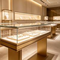China Freestanding Island Display Cabinet with Dimmable LED Lighting System, Lockable Glass Doors, and Curved Central Showcase for sale