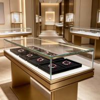 China Freestanding Island Display Cabinet with Dimmable LED Lighting System, Lockable Glass Doors, and Curved Central Showcase for sale