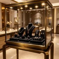 China Low Counter Height Jewelry Display Table with 12 Compartments and Tempered Glass for Retail and Home for sale