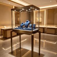China Freestanding Island Display Cabinet with Lockable Glass Doors and High-CRI LED Lighting in a Fully Enclosed Structure for sale