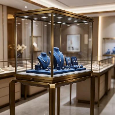 China Freestanding Island Display Cabinet with Lockable Glass Doors and High-CRI LED Lighting in a Fully Enclosed Structure for sale
