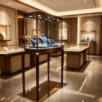 China Freestanding Island Display Cabinet with Lockable Glass Doors and High-CRI LED Lighting in a Fully Enclosed Structure for sale